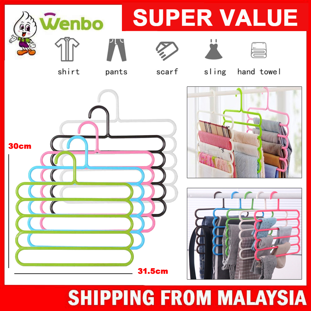 Wenbo Penyangkut Baju Plastik 5 Layer Trousers Hanger Multi Functional ...