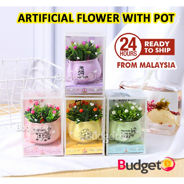 Ready Stock*Artificial Plant Flower Pot in Box Home Decoration Bunga ...