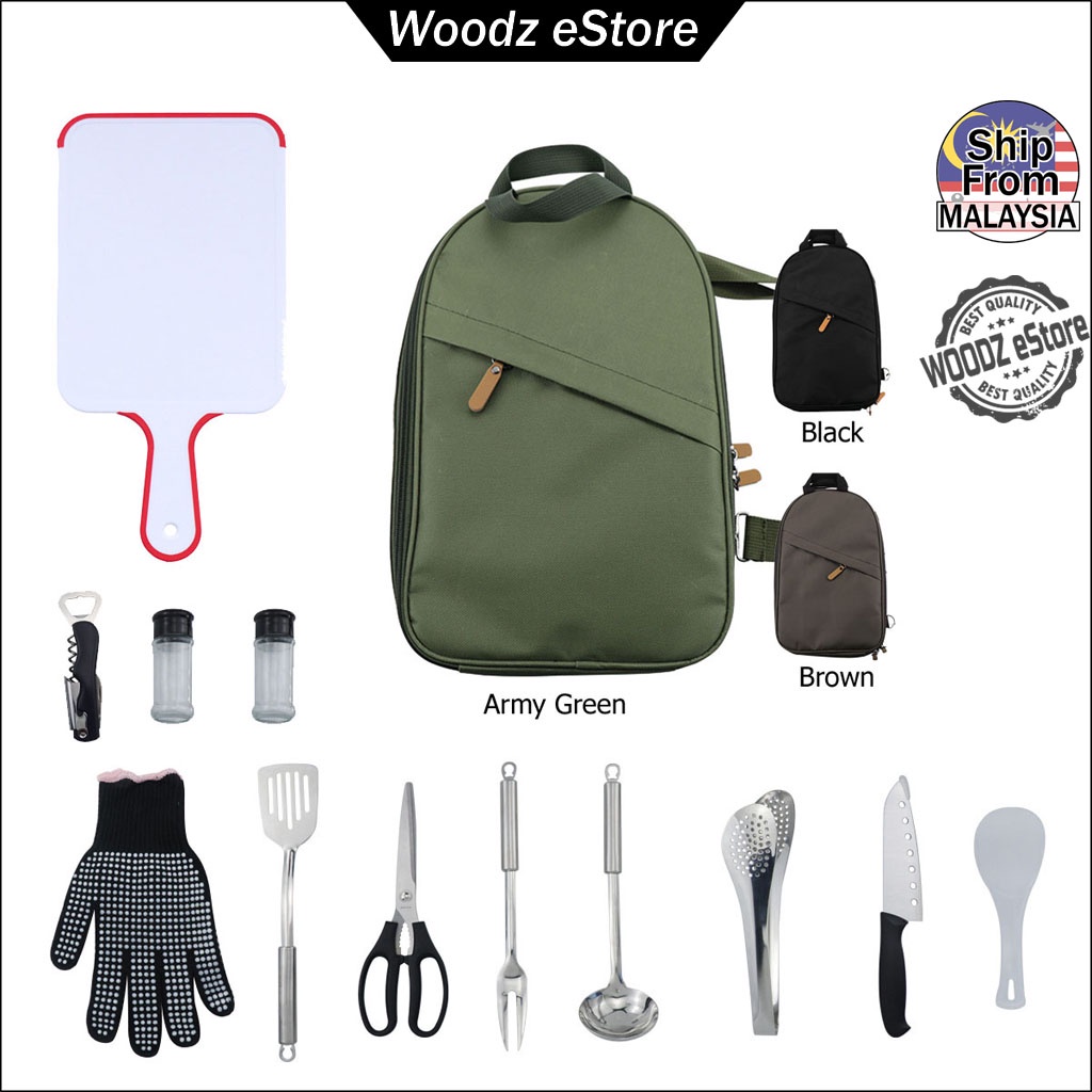 [Woodz] Outdoor Kitchenware 12 Pieces Set Camping Kitchen Cookware Set ...