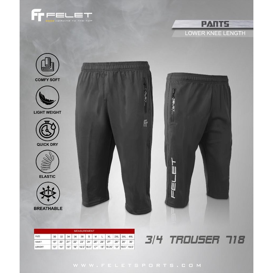 Felet 3/4 Trouser 718 Sports Pant ( Unisex ) Lower Knee Length ...