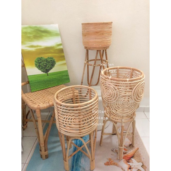 (Rattanvintage)🔥 Handcrafted Rattan Plant Pot with Stand | Pasu Bunga ...