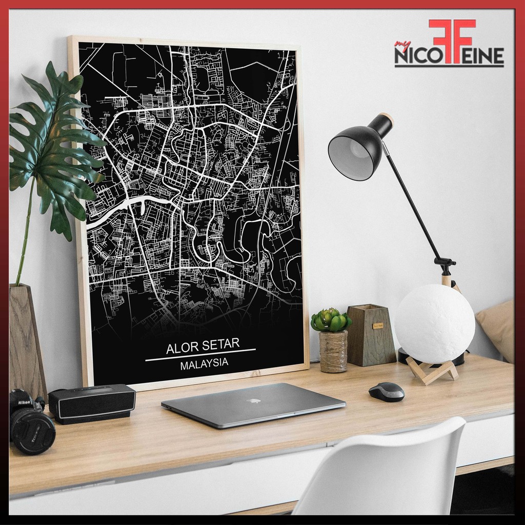 NEW Alor Setar Kedah Minimal Map Black and White Large Poster Print ...