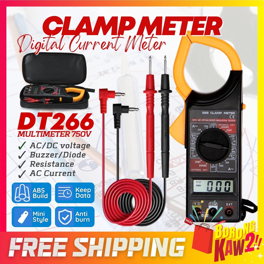 BKK DT266 Clamp Meter Multimeter 750V LCD Digital Voltage Detector ...
