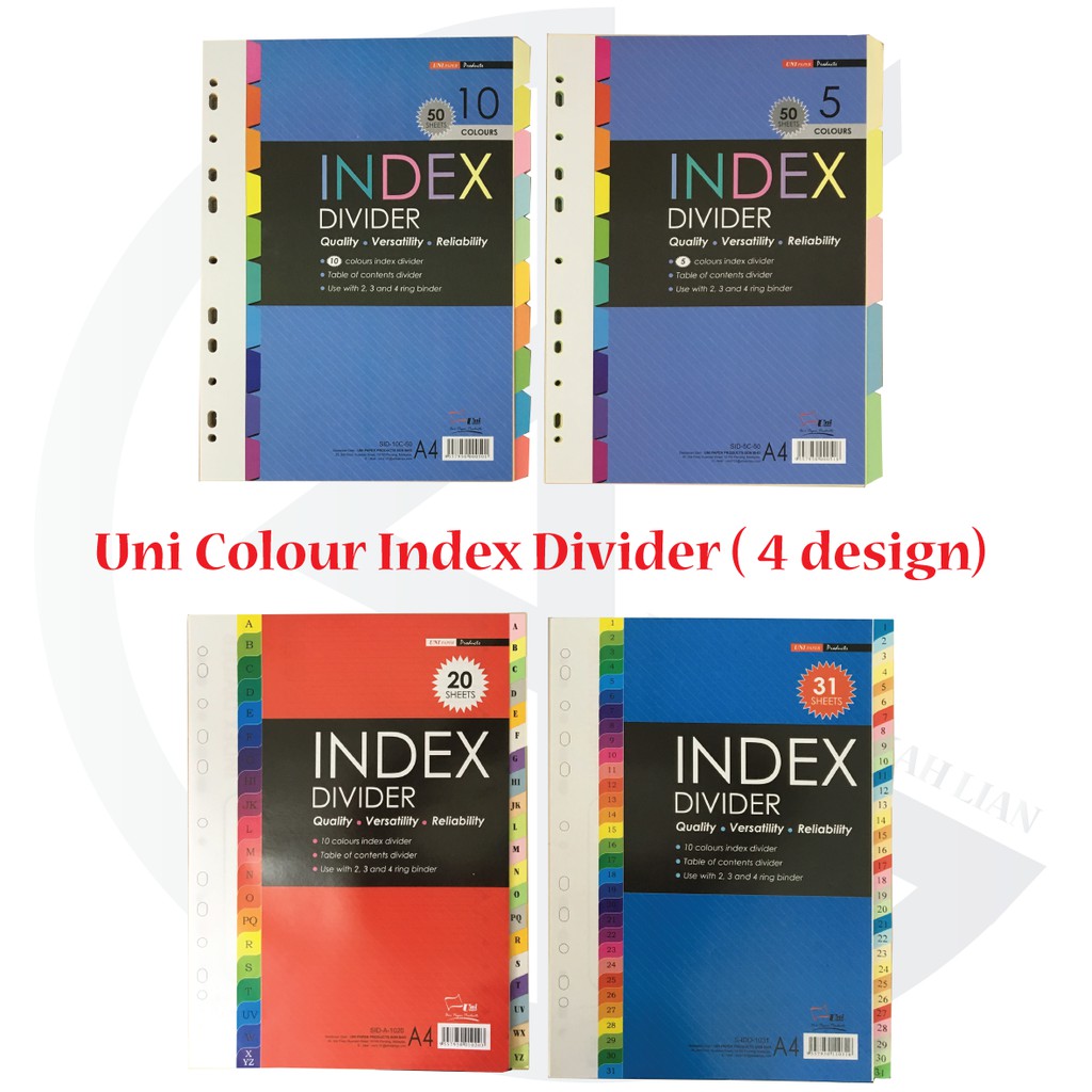 Uni A4 Colour Index Divider 5/10colours / A-Z / 1-31 | Shopee Malaysia