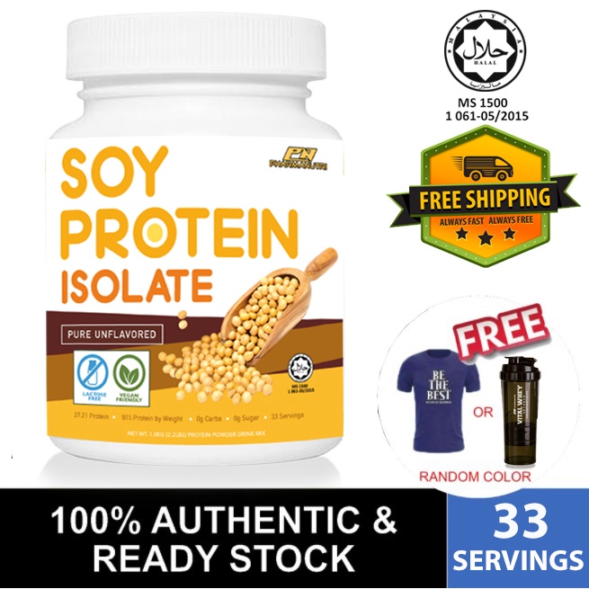 Pharmanutri Soy Protein Isolate 1kg, 33 ser(Unflavor)91% Protein(FREE ...