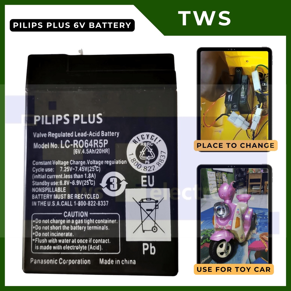 TWS Rechargeable Battery PILIPS PLUS 6v 4.5Ah (Used for toy car ...