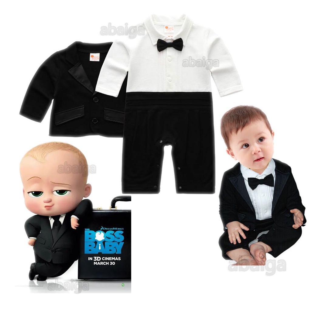Newborn Boss Baby Outfit for Christening Coat Romper Bow Tie Set Infant ...
