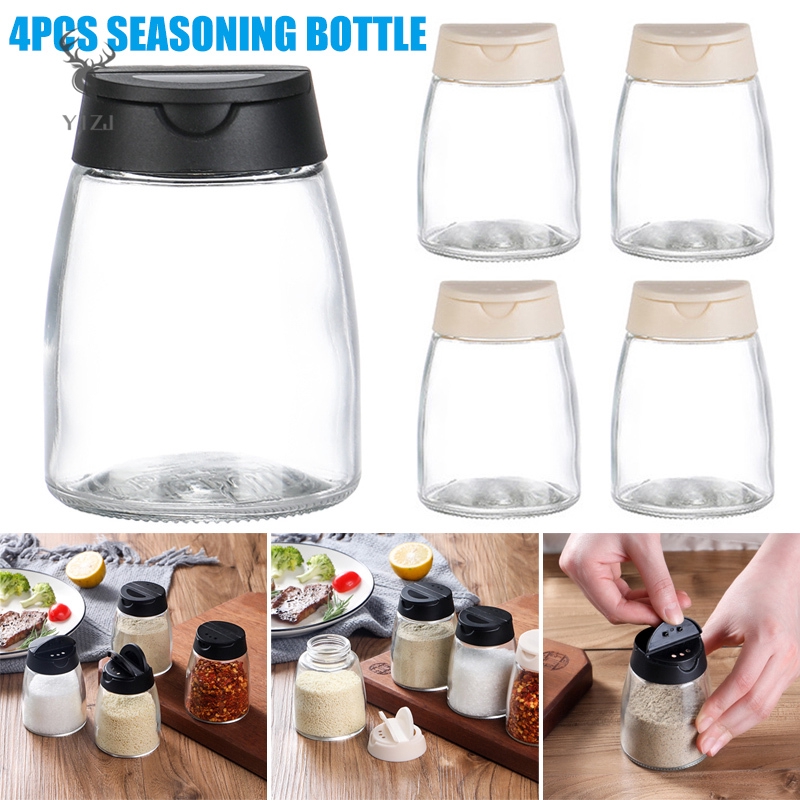 Y1ZJ 4Pcs Double Lids Seasoning Shakers Glass Bottles Spice Shakers ...