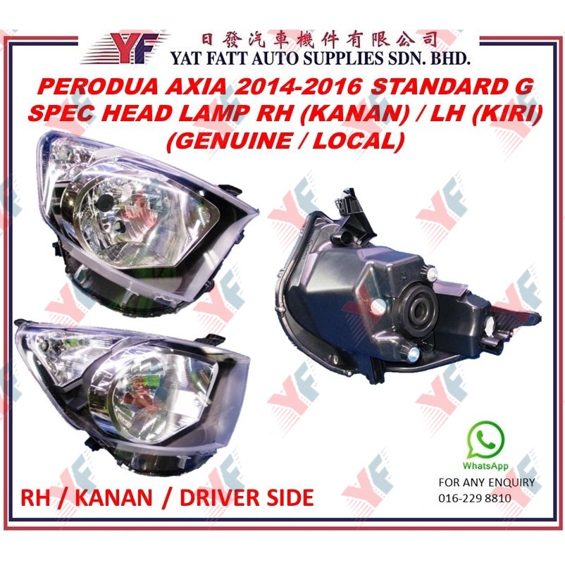 PERODUA AXIA 2014-2016 STANDARD G SPEC HEAD LAMP RH (KANAN) / LH (KIRI ...