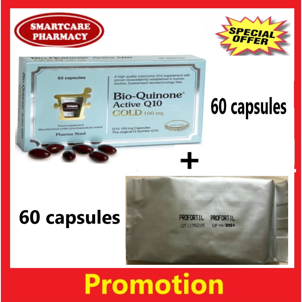 BIO-QUINONE Q10 GOLD 100MG CAPS 60'S + PROFORTIL 60 Capsules | Shopee ...