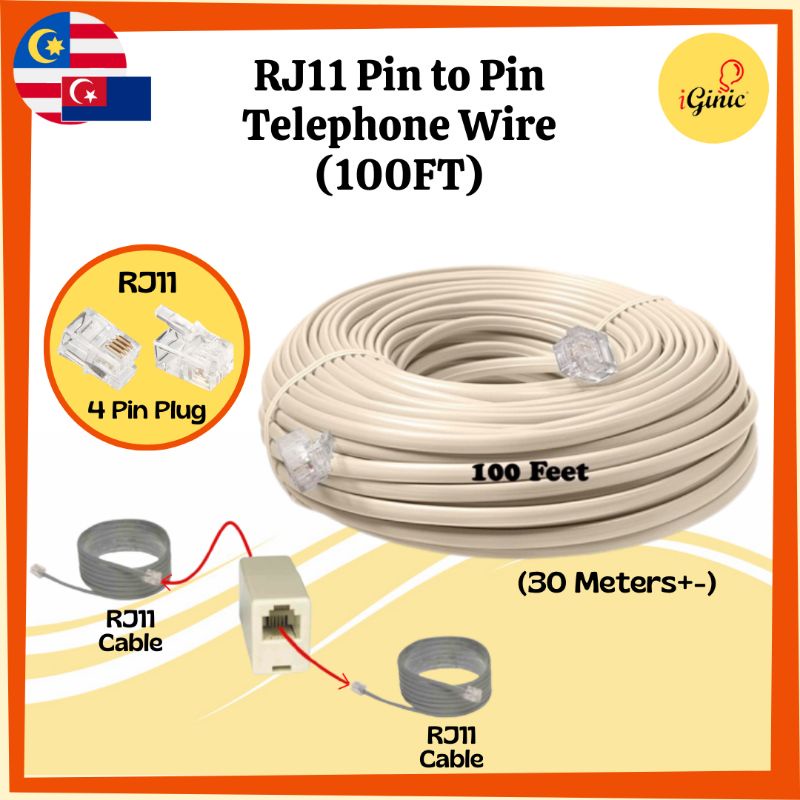 RJ11 Pin to Pin Cable 7ft 15ft 25ft 50ft 100ft / Telephone Adaptor ...