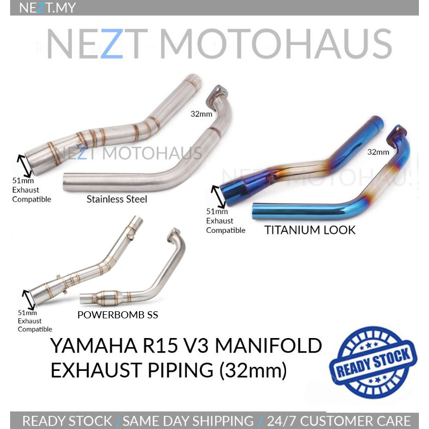 Yamaha R15 V3 MT15 R15M Exhaust Manifold 32mm Piping Biasa / Titanium ...