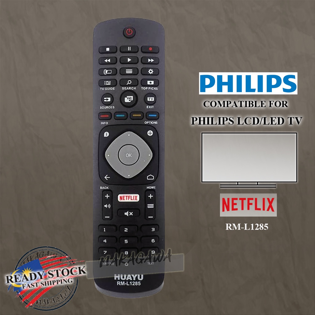 PHILIPS LCD/LED TV REMOTE CONTROL REPLACEMENT CONTROL WITH NETFLIX HUAYU RM-L1285 | Shopee Malaysia