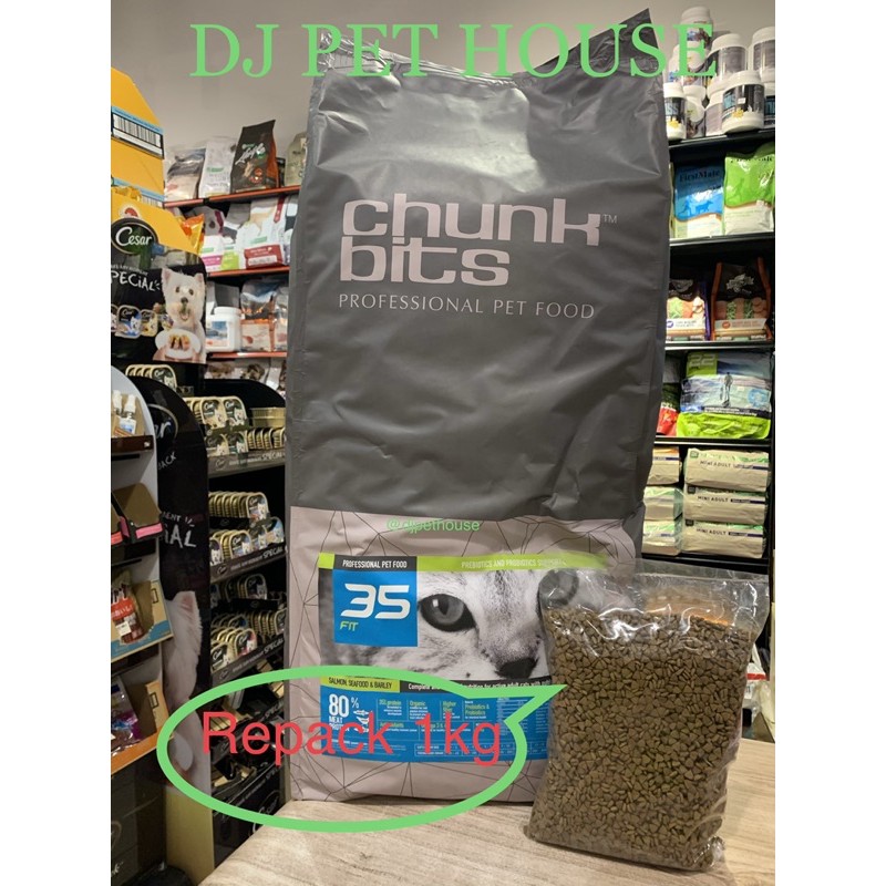 (1kg)CHUNKBITS Fit 35 Salmon,Seafood&Barley Cat Dry Food Repack ...