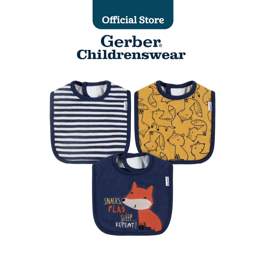 Gerber Set 3 Unit Bib Bayi Lelaki – Corak Musang (Fox)/ Gerber 3-Pack ...