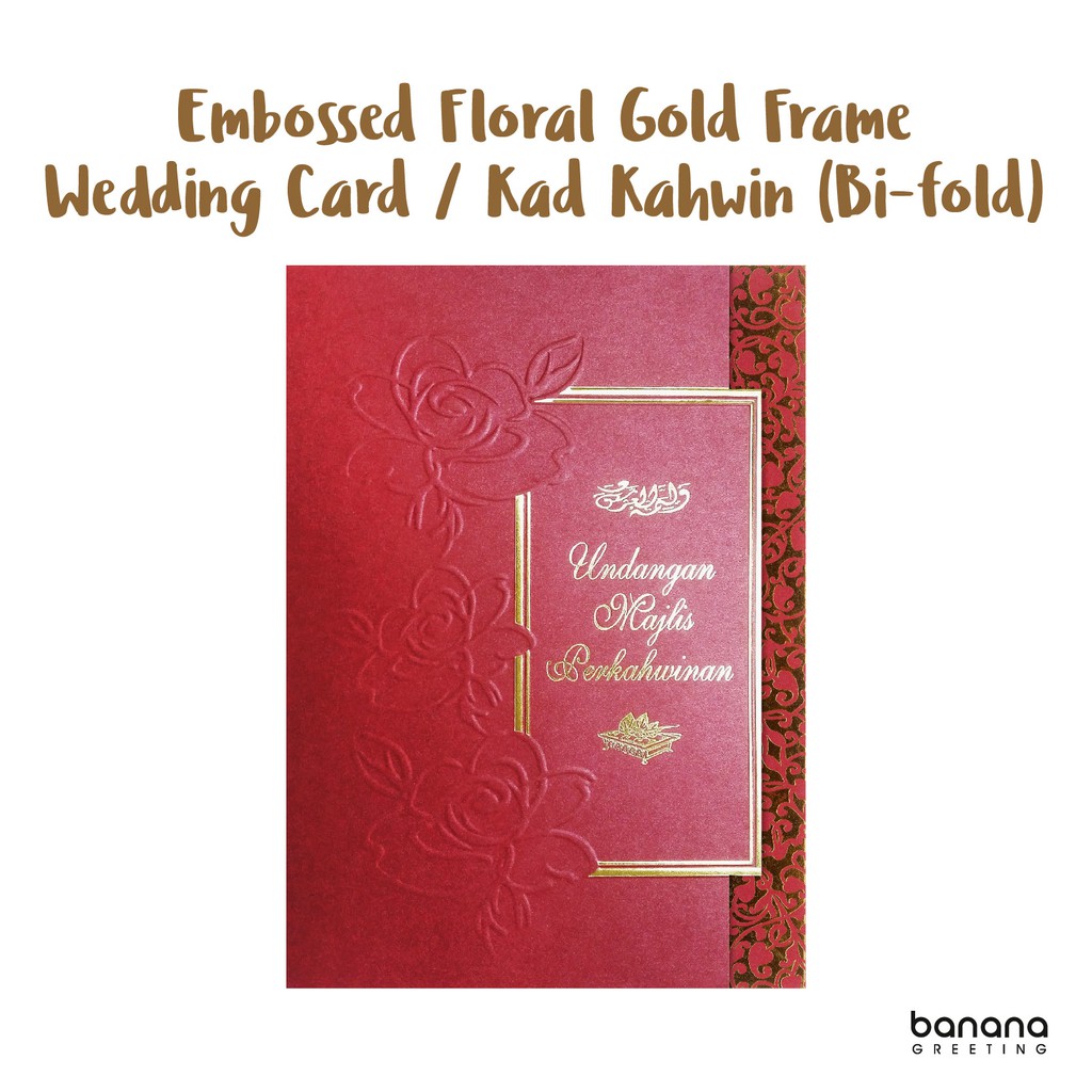 READY STOCK Malay Embossed Floral Gold Frame Wedding Card (Bi-fold ...