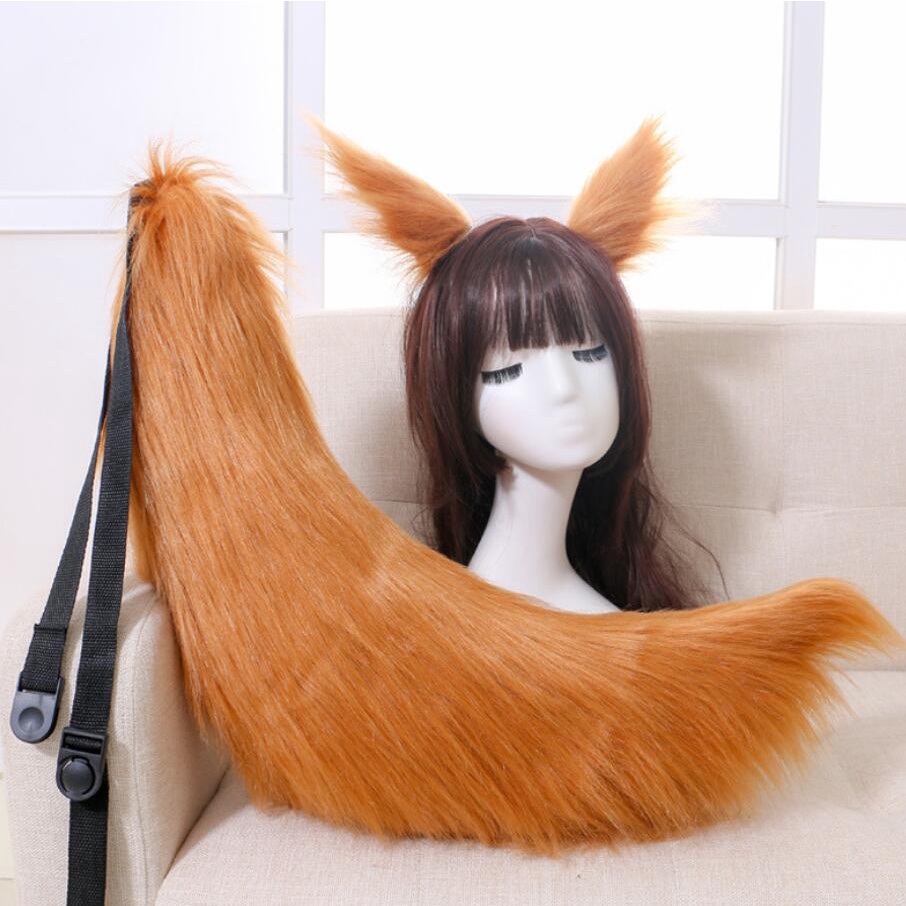 70cm Lolita cat Fox Headband tail Headdress Large hand-made plush ...