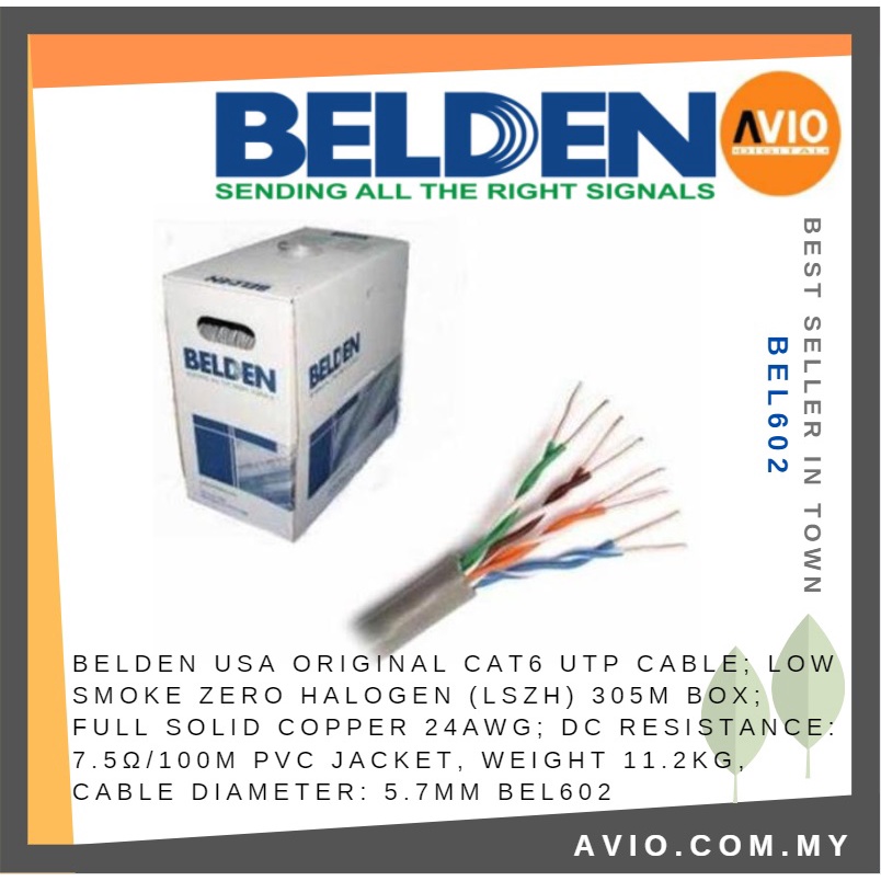 Belden USA Original Cat6 UTP Network Cable 305m 305 Meter Box Full Solid Copper 24AWG 11.2KG ...