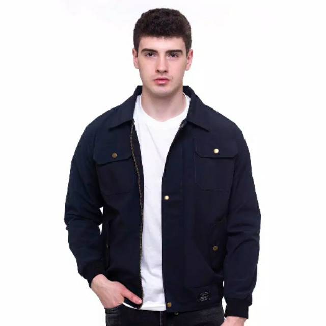 Navy BOMBER Canvas Jacket (WATERPROOF) | Shopee Malaysia