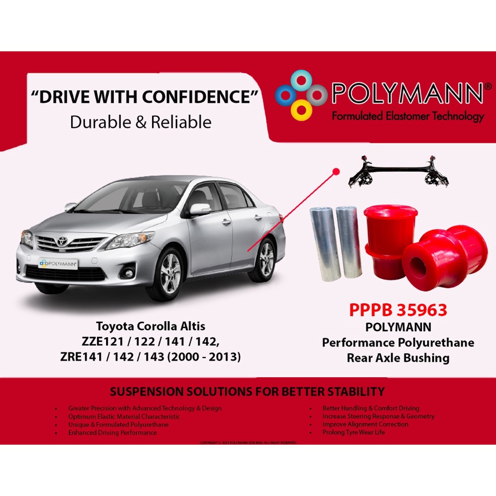 Polymann Toyota Altis (2000-2013) Rear Axle Performance Polyurethane PU ...