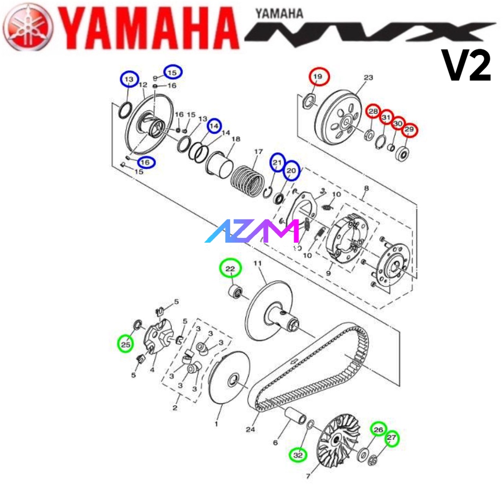 NVX 155 V2 CLUTCH NUT / BUSH / CIRCLIP / BEARING / WASHER, PLATE / SEAL ...