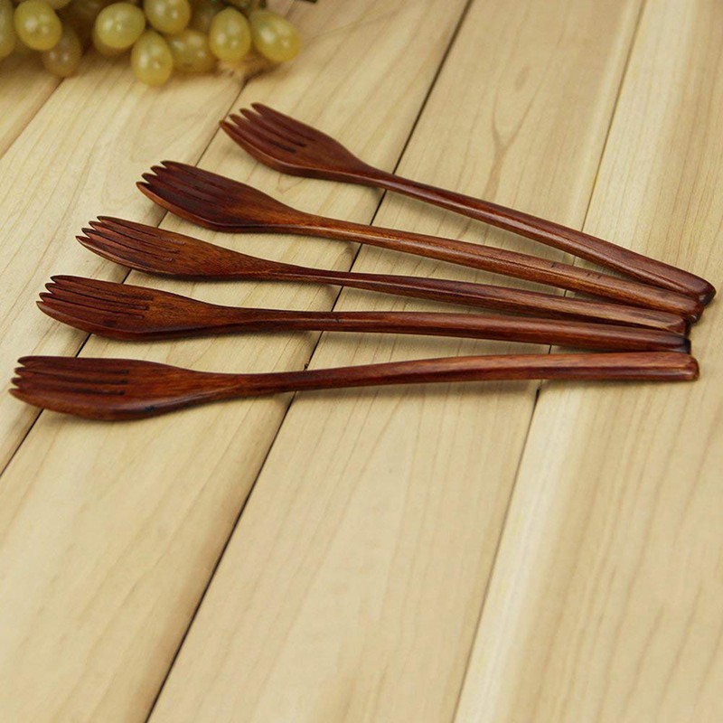 Wooden Forks,5 Pieces Eco-friendly Japanese Wood Salad Dinner Fork ...