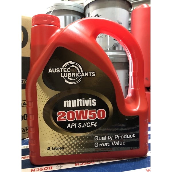 AUSTEC LUBRICANTS Multivis Motor Oil 20W50 API SL/CF 4 Litres ( FREE MILLEAGE STICKER ) | Shopee ...