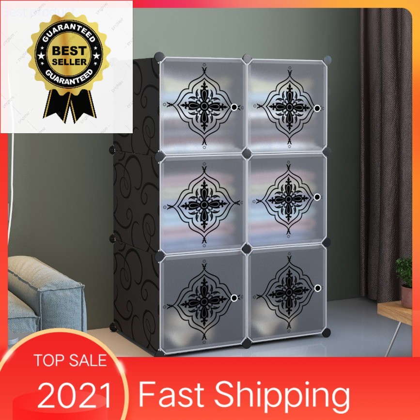 PlainFlower 6 cube Black DIY Multipurpose Wardrobe Cabinet Clothes ...
