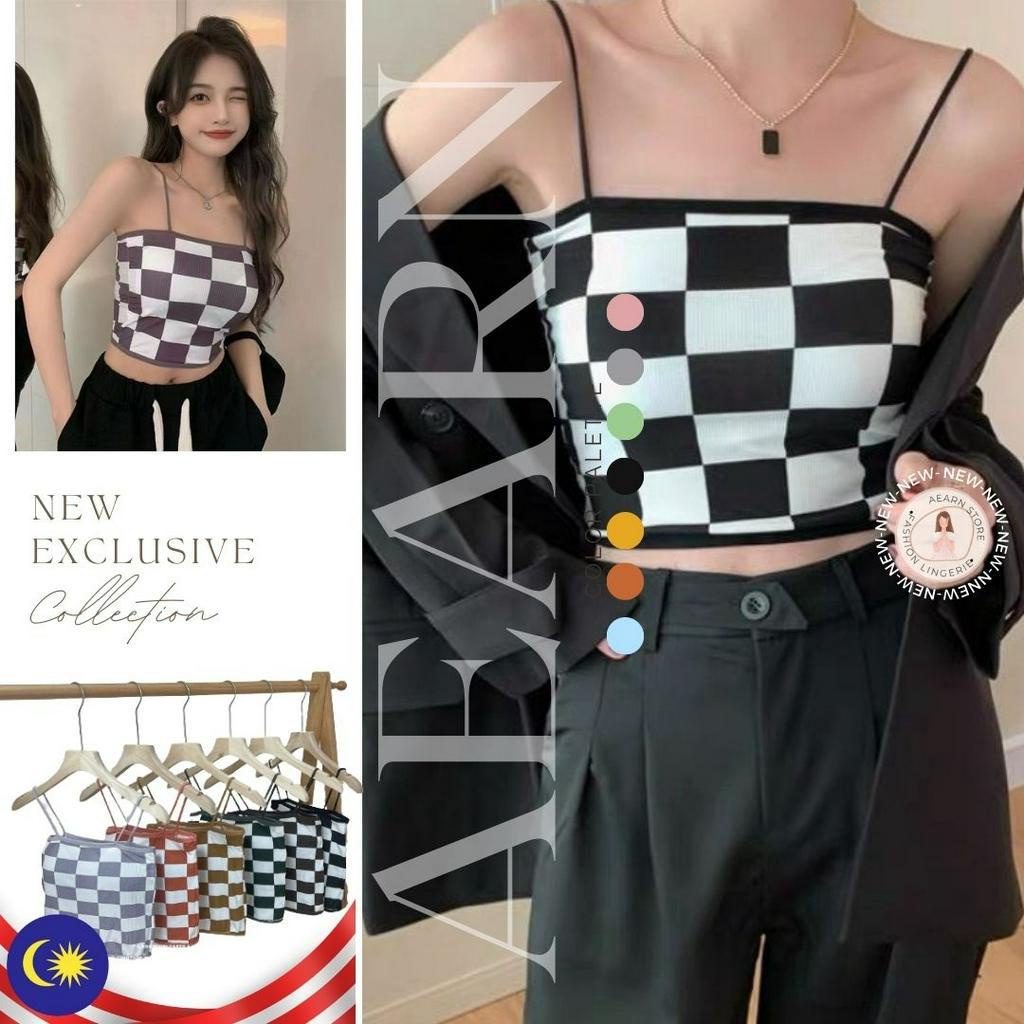 Ready stock-Grid Padded Strap Crop Singlet /Singlet Women Tanks ...