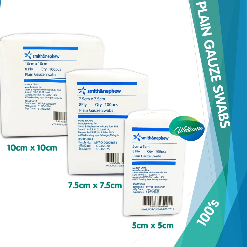 SMITH & NEPHEW PLAIN GAUZE SWABS 100S (3 SIZES AVAILABLE) | Shopee Malaysia