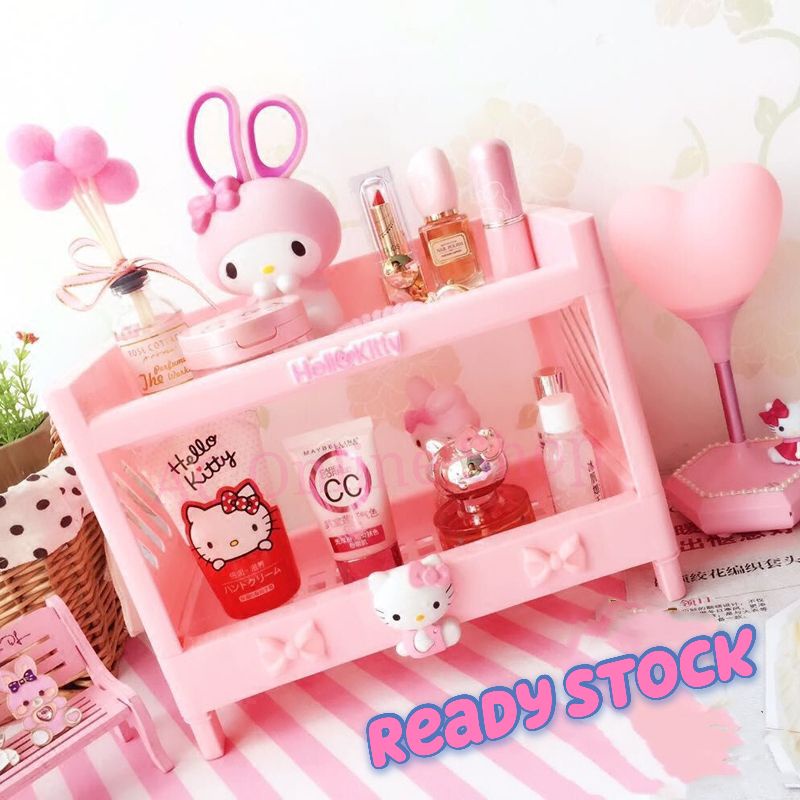 (Ready Stock)Pink and tender girl room folding storage rack makeup ...