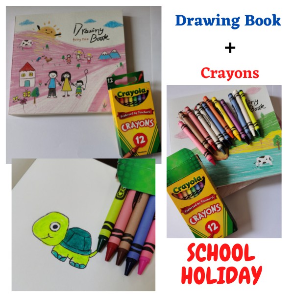 👣🌈School Holiday👶🏼🌈 Drawing Book 92pcs papers with 12pcs Crayons Random ...