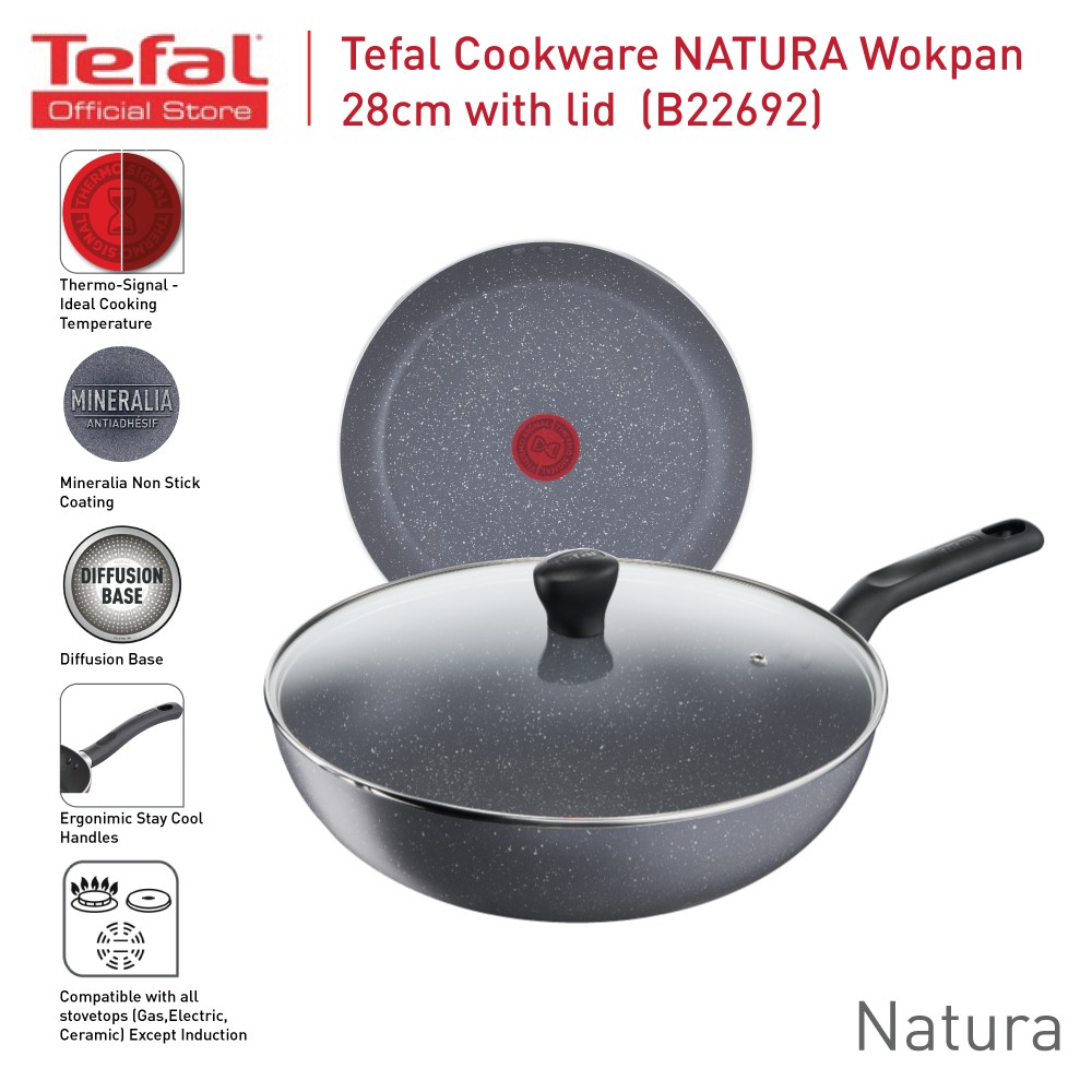 Tefal Cookware Natura Wokpan w/Lid (28cm/32cm) | Shopee Malaysia