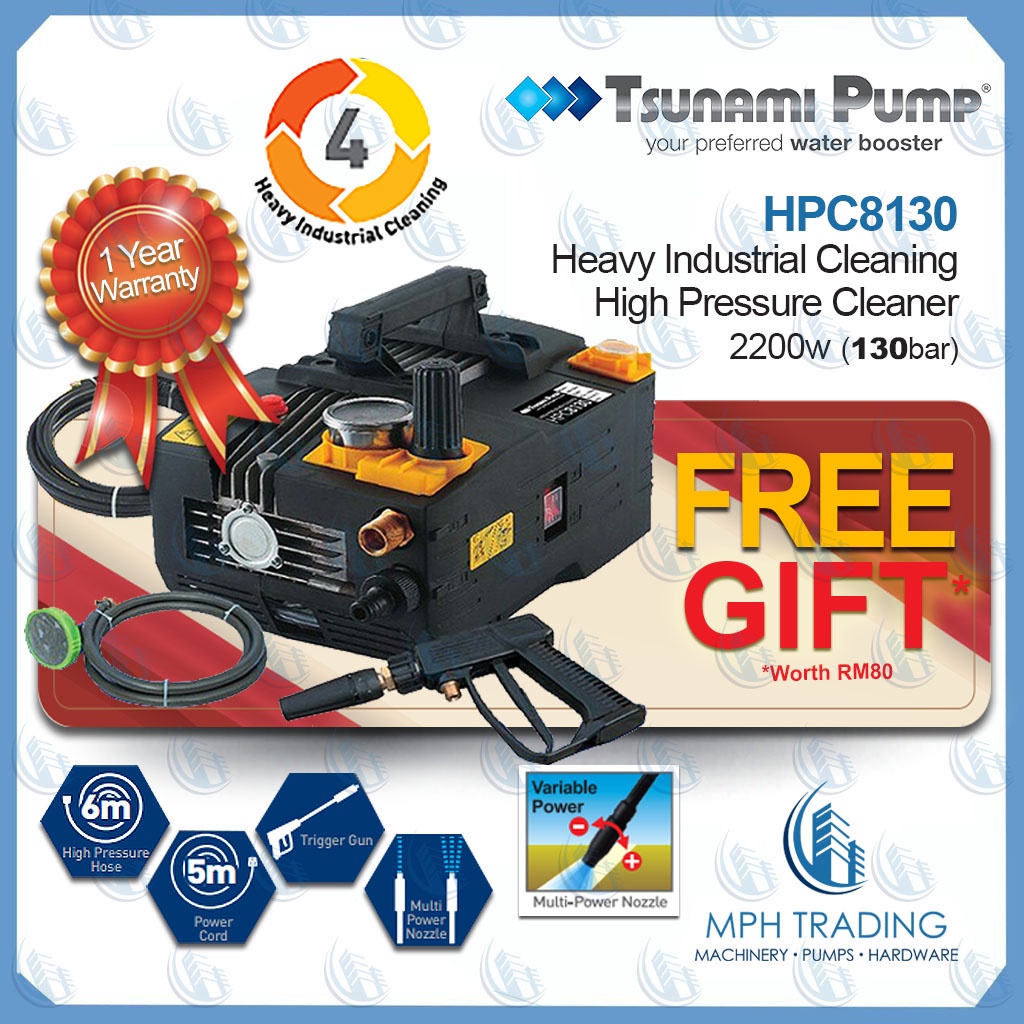 TSUNAMI HPC8130 130Bar 2200W Induction Motor High Pressure Cleaner Pump ...