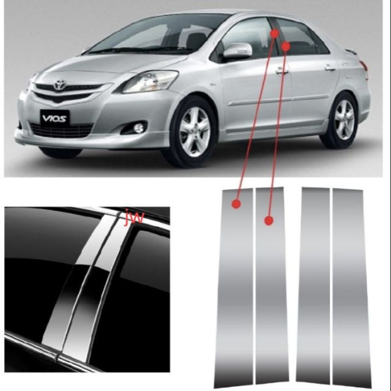 TOYOTA VIOS 2007-2013 CAR CHROME DOOR WINDOW PILLAR(4 PCS) | Shopee ...