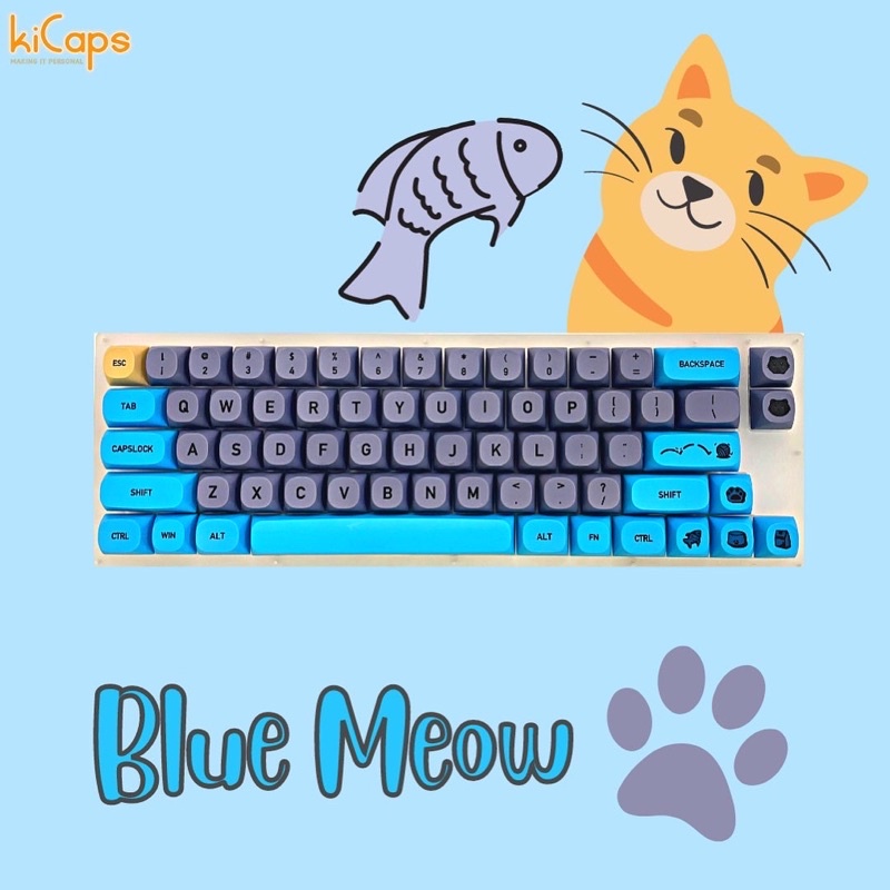 [FREE Mousepad!] Blue Meow Keycaps Set [Ready Stock] [Full Layout] [PBT ...