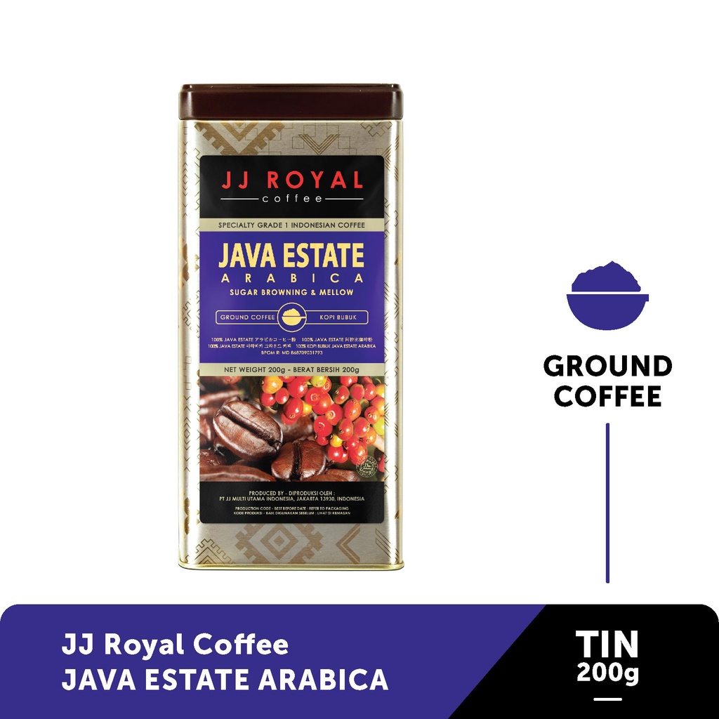 Jj Royal Coffee Java Estate Arabica Ground (Powdered Coffee) Tin 200g ...