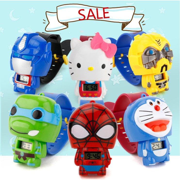 Children Cartoon Digital Watch Deformation Retractable Marvel Hero Cute ...