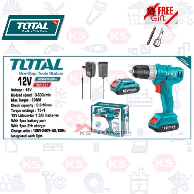 TOTAL LITHIUM-ION CORDLESS DRILL 12V (TDLI1211) PLUS EXTRA 1 12V ...