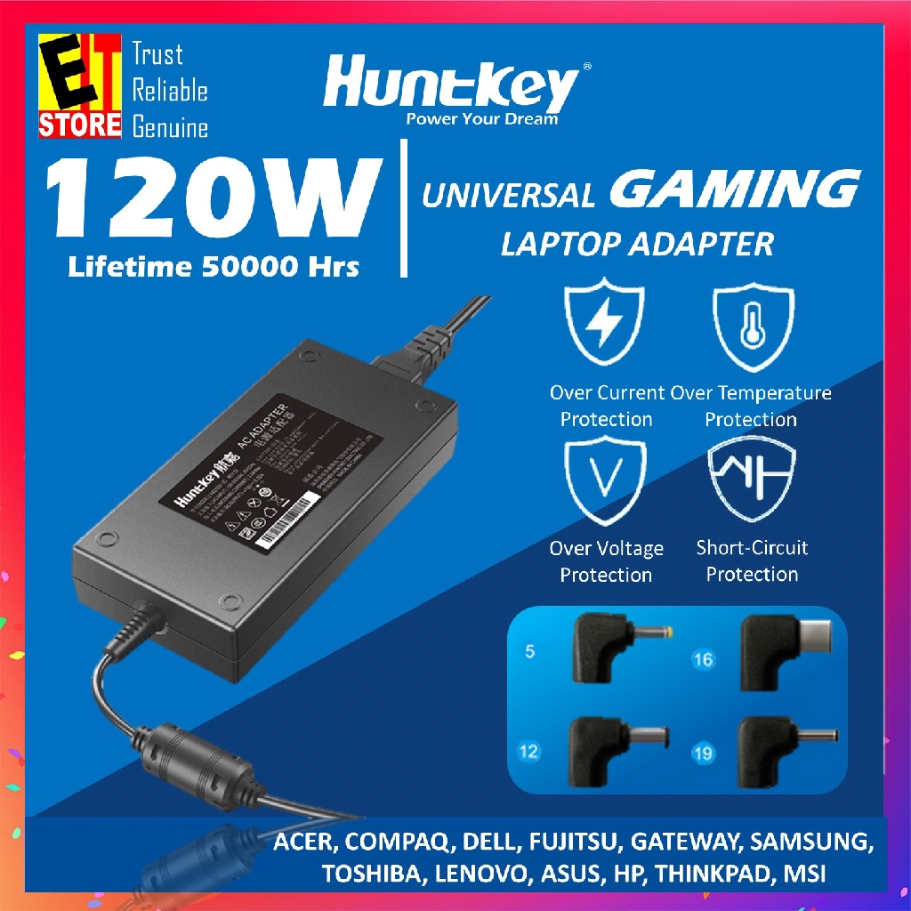 HUNTKEY NP19BK UNIVERSAL NOTEBOOK ADAPTER - 120W FOR GAMING LAPTOP ...