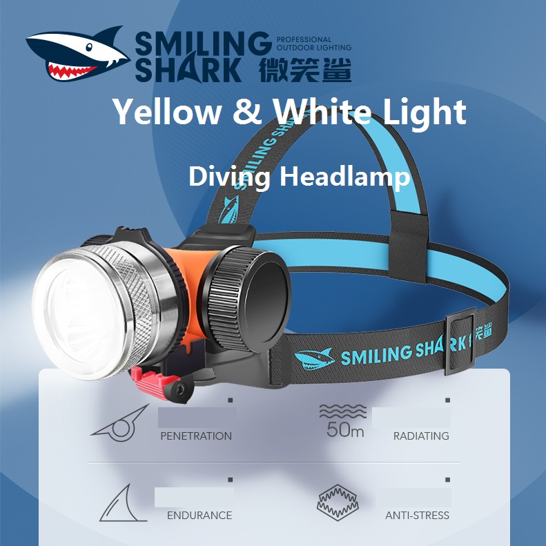 Smiling Shark Diving Head Lamp Led Dive Headlight IPX8 Waterproof ...