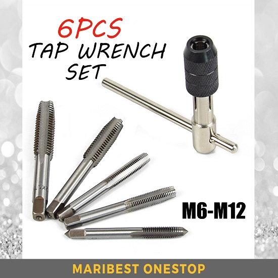 6Pcs Tap Wrench Set M6 M7 M8 M10 M12 Metric Screw Tap T-Shaped Wrench Threading Tapping Set ...