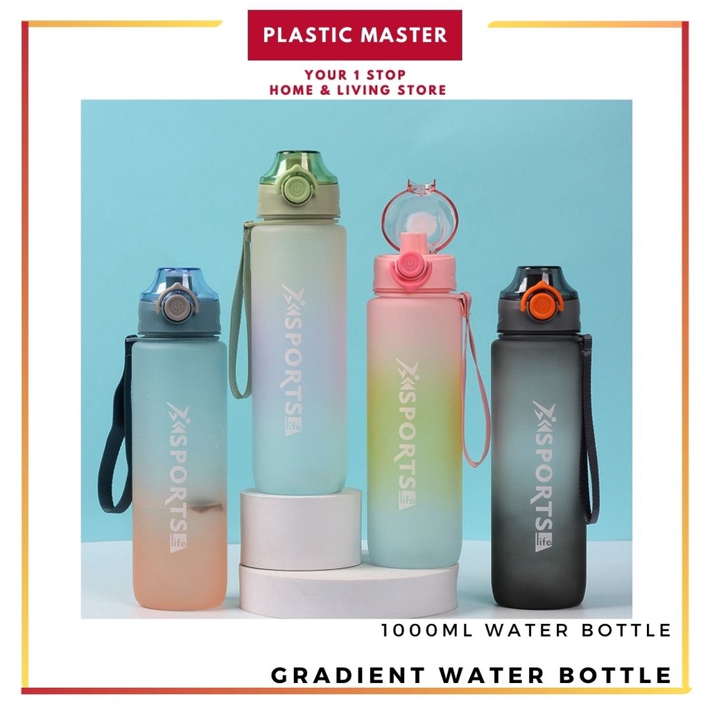 1000ml Water Bottle 32oz Frosted Rainbow Gradient Plastic Bottle ...