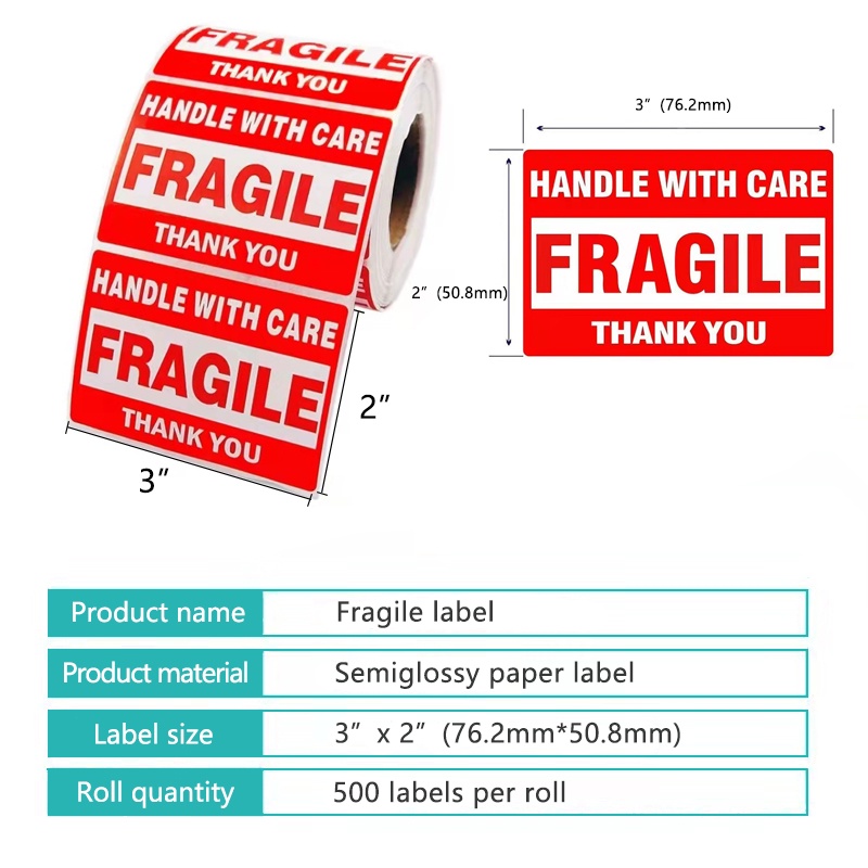 500pcs Fragile Stickers Warning Label for Parcels and Boxes Handle with ...