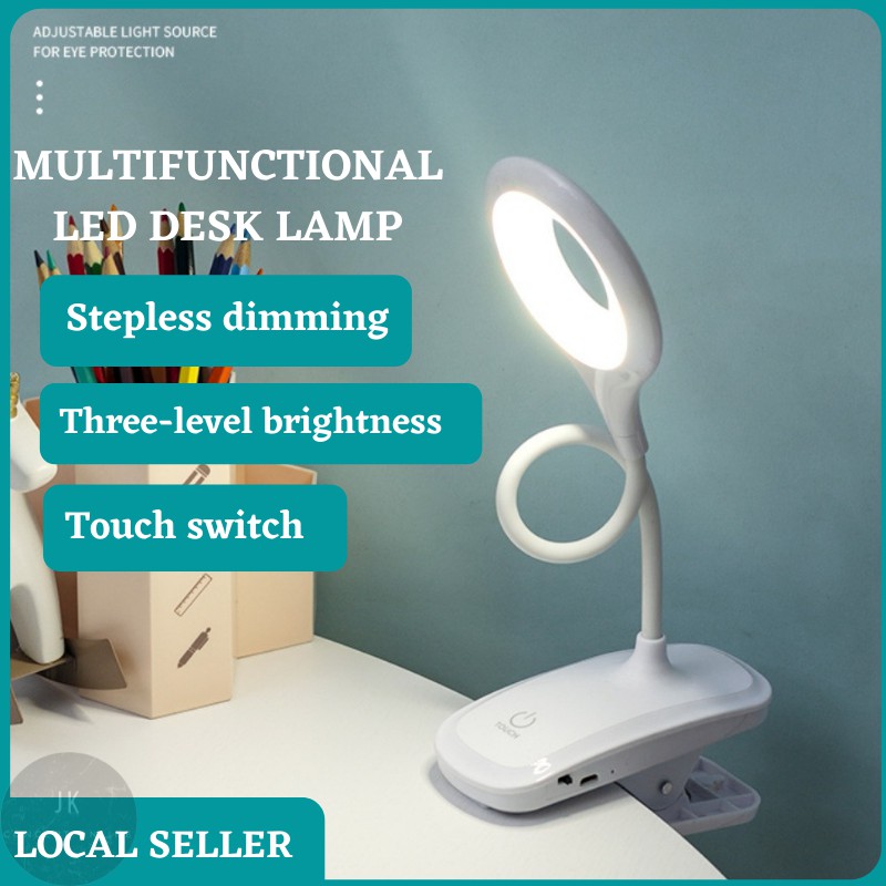 JK LED Desk Lamp Touch Clip Study 3 Mode Clip Eye Protection USB Table ...