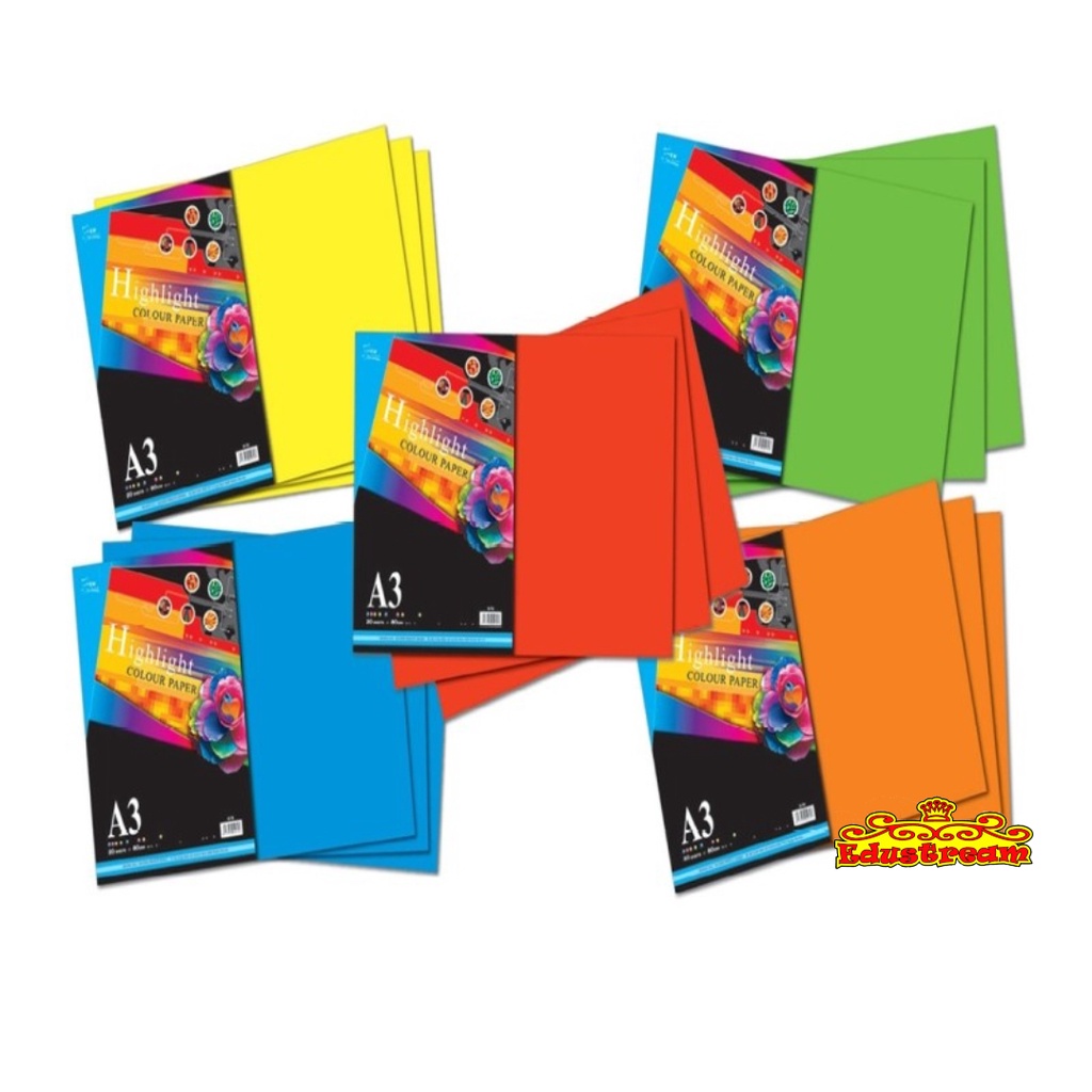 READY STOCK!!! Uni Highlight Colour Paper 80gsm A3 20 sheets | Shopee ...