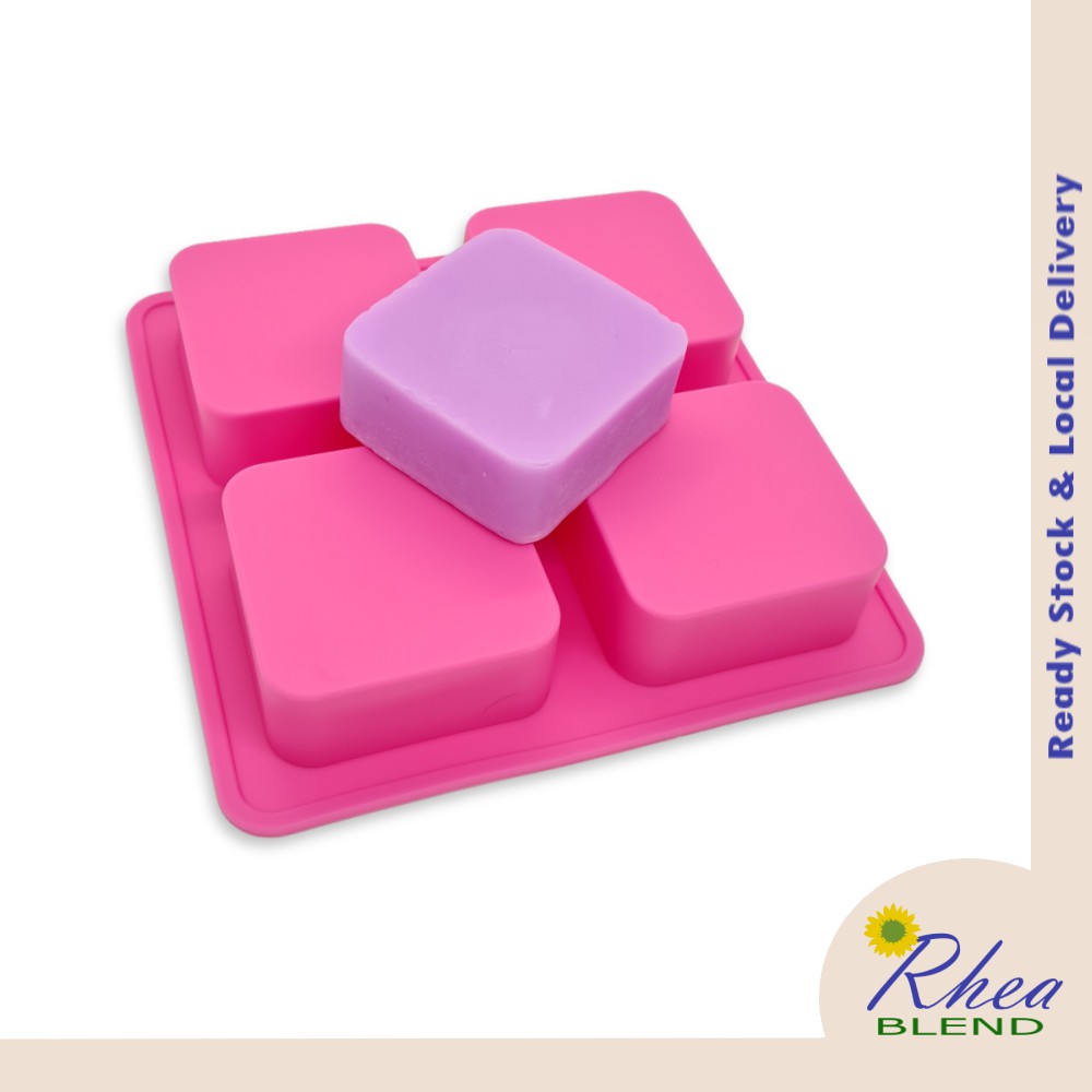 Square Round Edge 4 Cavity Mould Silicone 115gr Handmade Soap Jelly ...