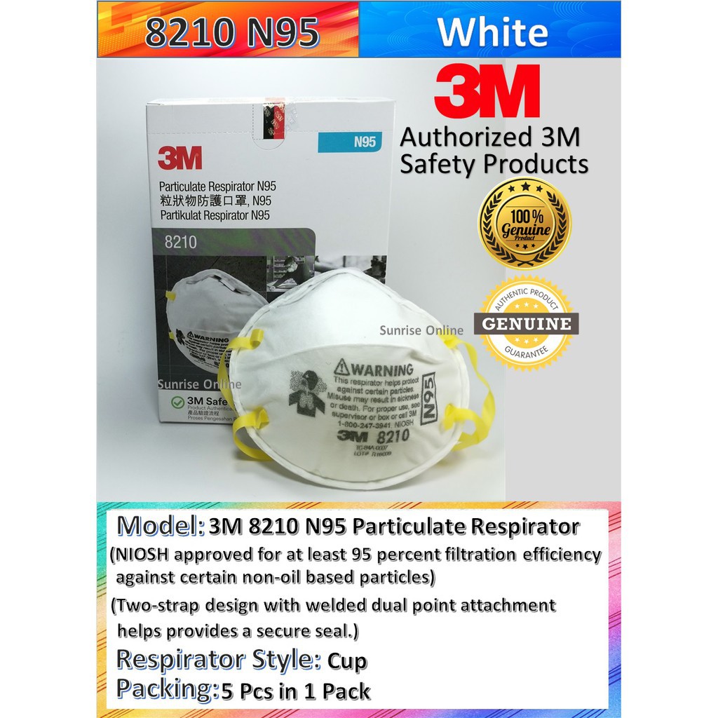 [ORIGINAL] 3M 8210 N95 Particulate Respirator - 5Pcs in 1 Pack (GENUINE 3M PRODUCT, NIOSH ...