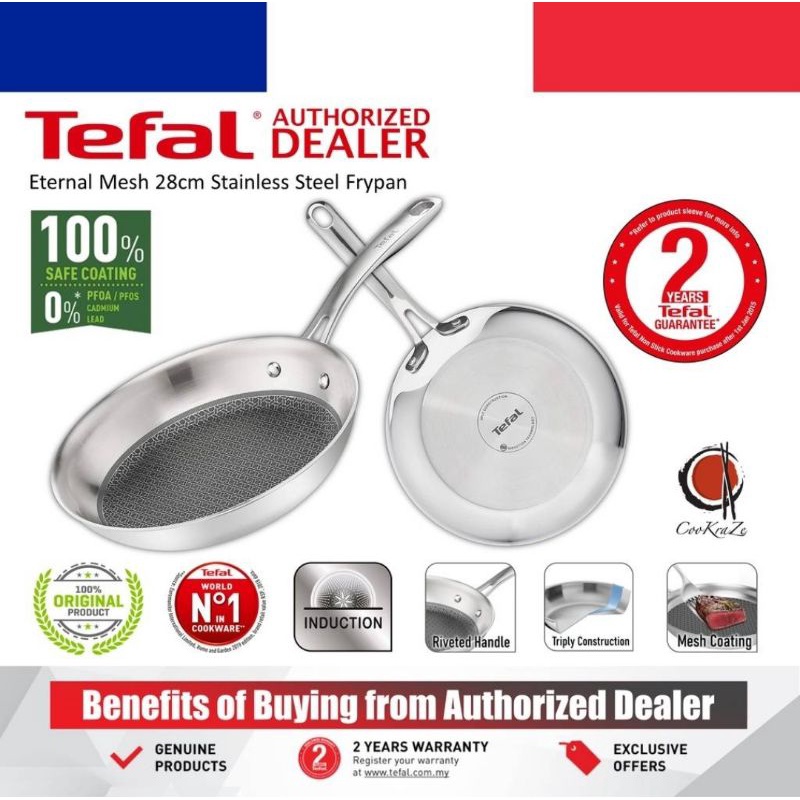 TEFAL ETERNAL MESH 28CM STAINLESS STEEL FRYPAN E49706 E4970634 ...