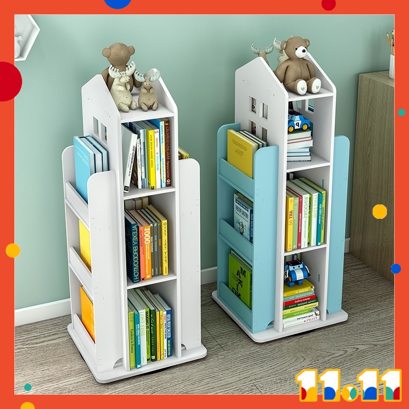 Rotating bookshelf children book rack space saver bookcases home ...
